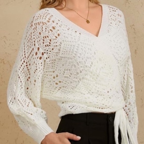 scorpioQ”s closet | Sweaters | Chic Cream Vneck Crochet Wrap Lookalike ...